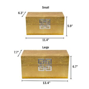 Galt International Storage Box Set Decorative Storage Box w/Hinged Lid Classic Design Wood Decor Boxes with Geometric Clasp Storage for Bedroom & Home - Set of 2 (Gold Leaf)