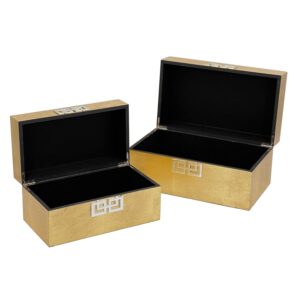 Galt International Storage Box Set Decorative Storage Box w/Hinged Lid Classic Design Wood Decor Boxes with Geometric Clasp Storage for Bedroom & Home - Set of 2 (Gold Leaf)