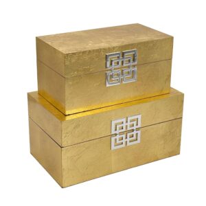 Galt International Storage Box Set Decorative Storage Box w/Hinged Lid Classic Design Wood Decor Boxes with Geometric Clasp Storage for Bedroom & Home - Set of 2 (Gold Leaf)