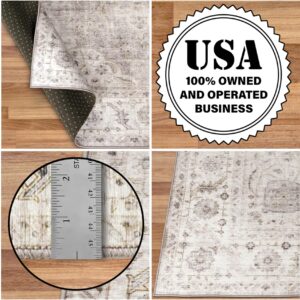 ReaLife Machine Washable Area Rug - Living Room Bedroom Bathroom Kitchen Entryway Office - Non Slip Low Pile Stain Resistant Premium - Boho Farmhouse Vintage - Joy - Beige Ivory 5' x 7'