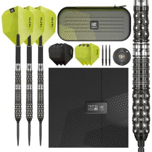 target darts 975 03 21g 97.5% tungsten swiss point steel tip darts set, black and green, 23g (190071)