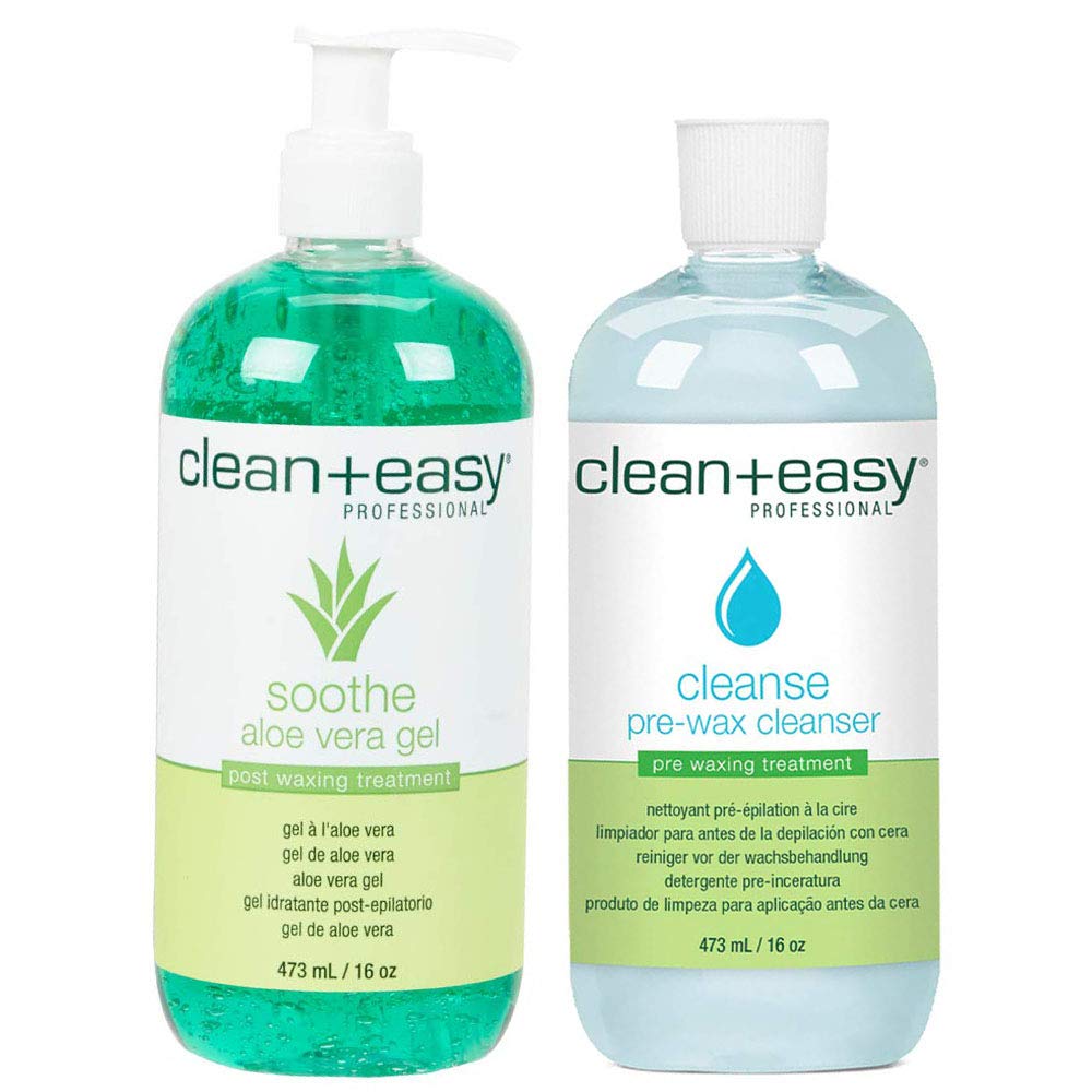 Clean + Easy Cleanse Pre Wax Cleanser & Soothe Aloe Vera Gel Post Waxing Treatment, 16 oz each