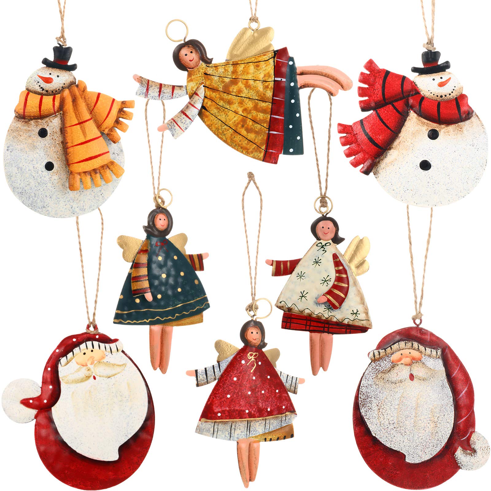 WILLBOND 8 Pieces Christmas Tin Metal Ornaments Tin Dancing Flying Angels Decorations Tin Santa Claus Christmas Ornaments for Holiday Celebrations Themed Party Home Decoration