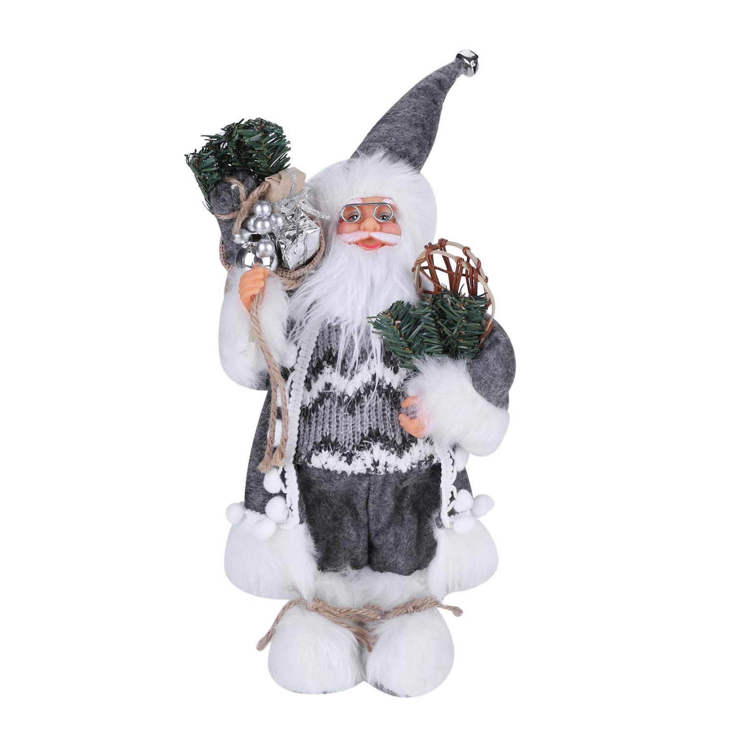 ITODA Christmas Plush Decor Dolls Standing Shelf Santa Claus Figurine, Flannel Robe with Sack Holiday Xmas Party Flexible Ornaments Stuffed Decor for Home Office Table