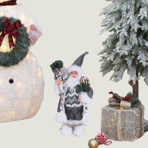 ITODA Christmas Plush Decor Dolls Standing Shelf Santa Claus Figurine, Flannel Robe with Sack Holiday Xmas Party Flexible Ornaments Stuffed Decor for Home Office Table