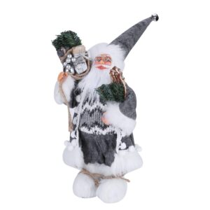 ITODA Christmas Plush Decor Dolls Standing Shelf Santa Claus Figurine, Flannel Robe with Sack Holiday Xmas Party Flexible Ornaments Stuffed Decor for Home Office Table