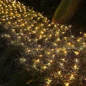 kemooie 198 LED Christmas Net Lights, 9.8FT x 6.6FT Plug in Mesh Lights, Connectable 8 Twinkle Modes Waterproof String Lights for Garden Bush Window Christmas Decorations (Warm White)