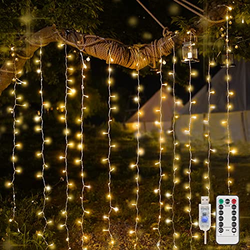 suddus Curtain Lights for Bedroom, 200 Led 6.5ft x 6.5ft Hanging String Lights Outdoor, Fairy Curtain Lights Indoor for Christmas, Wall, Backdrop, Window, Wedding, Party, Brithday Decor, Warm White