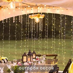 suddus Curtain Lights for Bedroom, 200 Led 6.5ft x 6.5ft Hanging String Lights Outdoor, Fairy Curtain Lights Indoor for Christmas, Wall, Backdrop, Window, Wedding, Party, Brithday Decor, Warm White