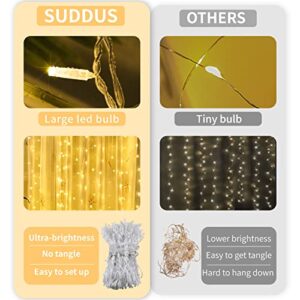 suddus Curtain Lights for Bedroom, 200 Led 6.5ft x 6.5ft Hanging String Lights Outdoor, Fairy Curtain Lights Indoor for Christmas, Wall, Backdrop, Window, Wedding, Party, Brithday Decor, Warm White