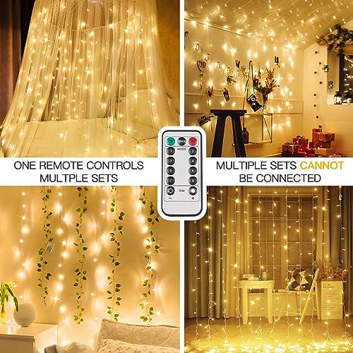 suddus Curtain Lights for Bedroom, 200 Led 6.5ft x 6.5ft Hanging String Lights Outdoor, Fairy Curtain Lights Indoor for Christmas, Wall, Backdrop, Window, Wedding, Party, Brithday Decor, Warm White