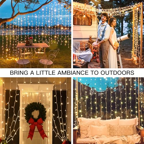 suddus Curtain Lights for Bedroom, 200 Led 6.5ft x 6.5ft Hanging String Lights Outdoor, Fairy Curtain Lights Indoor for Christmas, Wall, Backdrop, Window, Wedding, Party, Brithday Decor, Warm White