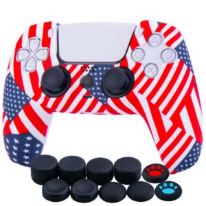 yorha water transfer printing silicone thickened cover skin case for ps5 controller x 1(us flag) with thumb grips x 10