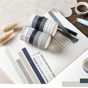 GPFMLDFV Washi Tape Set of 10 Rolls, Masking Decorative Gray Paper Tape for Bullet Journal DIY Decor Planners Scrapbooking Party School Supplies Craft