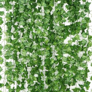 12 pack 86 ft artificial ivy garland, fake ivy leaf plants vine greenery garland home kitchen balcony garden office wedding wall decor