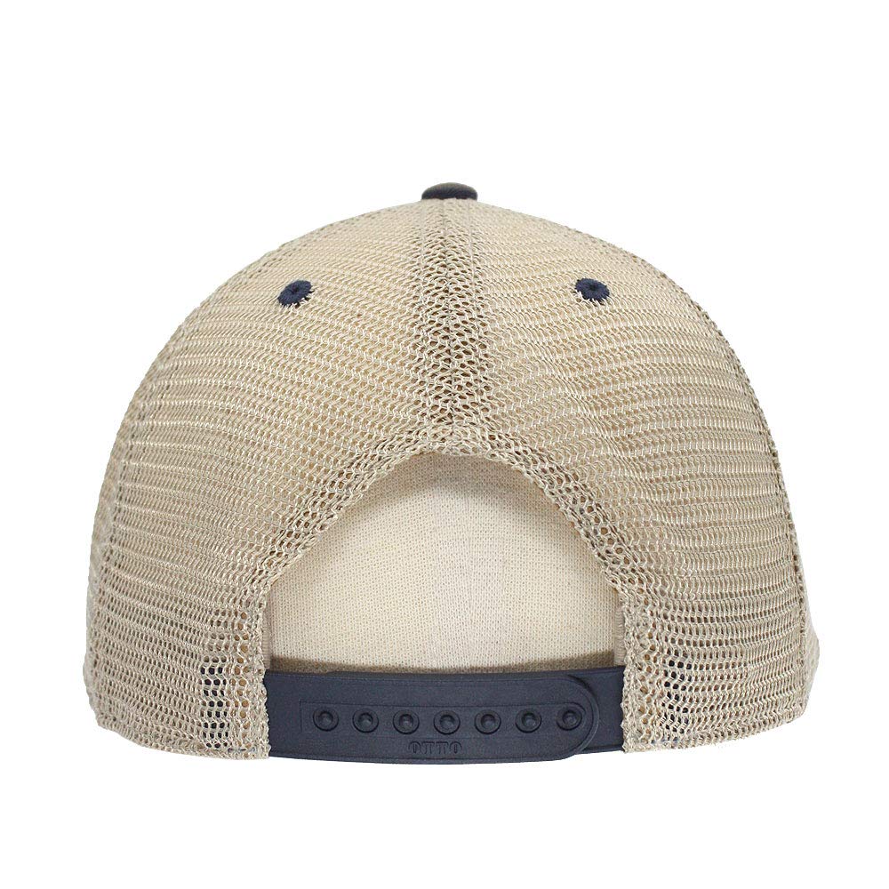 The Vintage Year Washed Cotton Unstructured Soft Mesh Adjustable Trucker Baseball Cap (Dirty Wash Navy/Khaki)