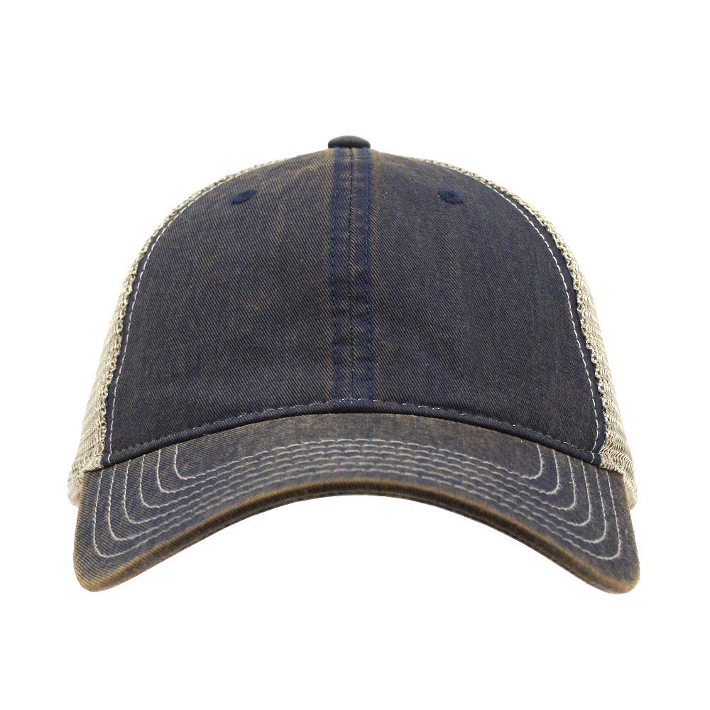 The Vintage Year Washed Cotton Unstructured Soft Mesh Adjustable Trucker Baseball Cap (Dirty Wash Navy/Khaki)