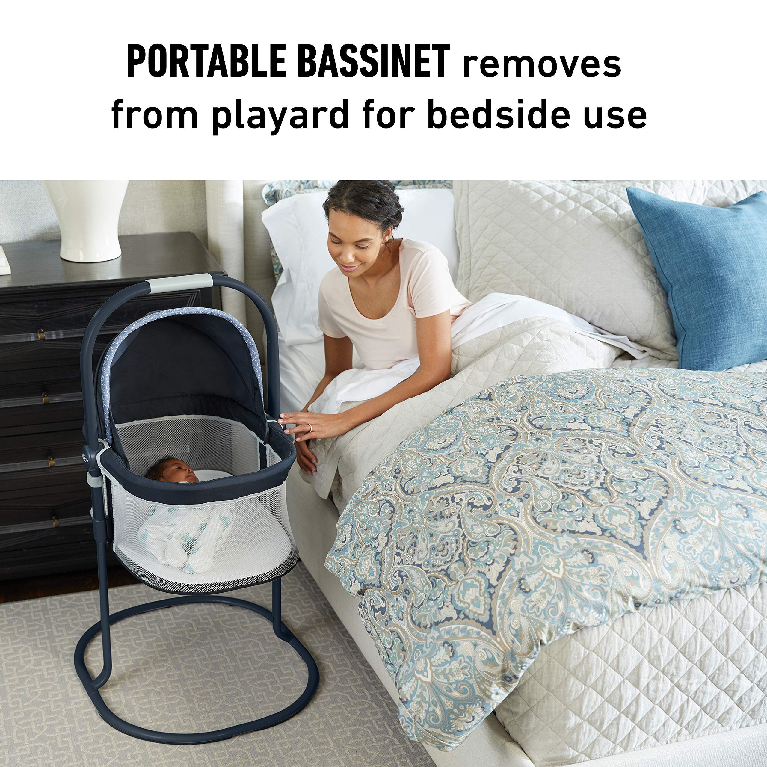 Graco Pack 'n Play Day2Dream Bassinet Playard | Features Portable Bedside Bassinet, Diaper Changer, and More, Mills