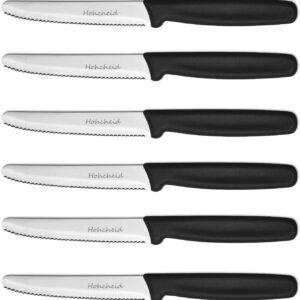 HOHSCHEID Swiss Classic Steak Knives set, 4.5" Finely Serrated Steak Knife Set of 6, Dishwasher Safe Stainless Steel Cutlery Steak Knives Black