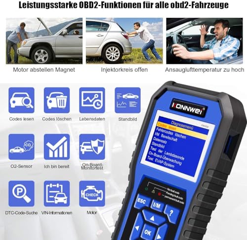 KONNWEI KW450 All System OBD2 Scanner with 9 Special Functions for VAG Vehicles Diagnosis Code Reader Oil SAS EPB TPS Reset Injector Coding DPF Lamp Adjust Suspension Scan Tool