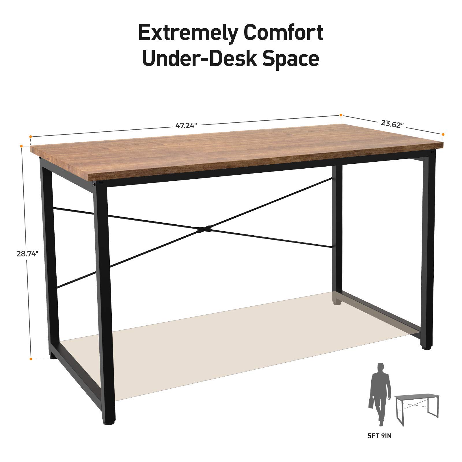 SINKCOL Computer Desk 47 inch Home Office Writing Study Desk, Easy to Assemble, Brown