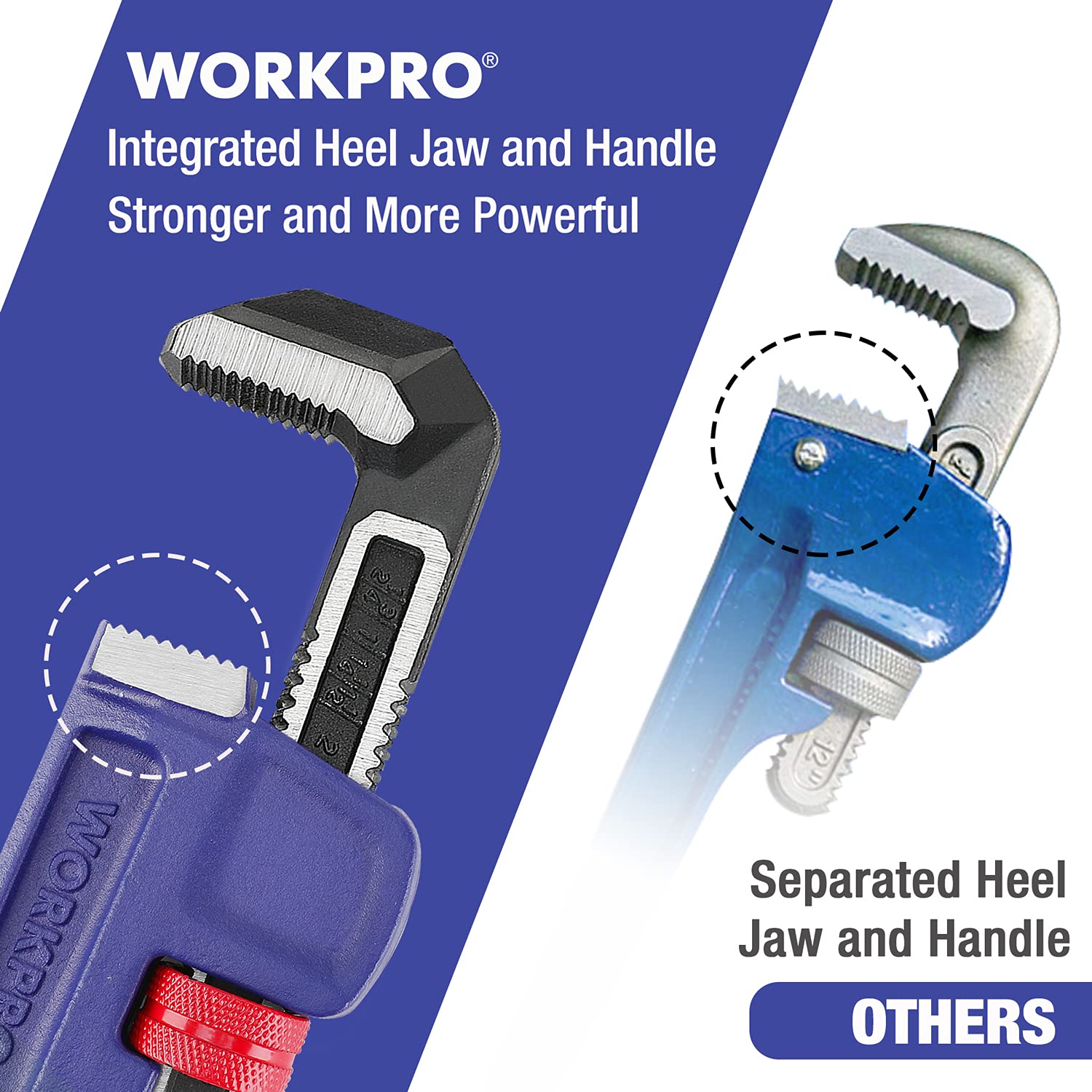 WORKPRO 14-inch Pipe Wrench, Heavy Duty Straight Plumbing Wrench, Drop Forged, Blue