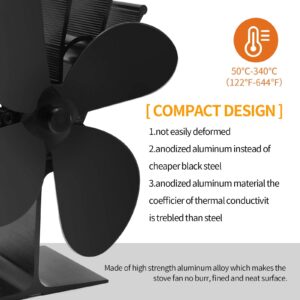 Aynaxcol 4 Blades Heat Powered Stove Fan Wood Burning Stove Fireplace Fan for Heated Air Eco Stove Fan Wood Log Burner Fireplace Silent Operation(Black)