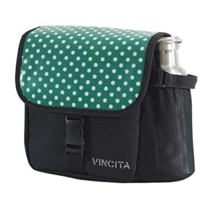 vincita frank bicycle handlebar bag - strap fixing - bike front bag for folding bike, road bike, mountain bike - bike handlebar pouch bicycle accessories (green dot)