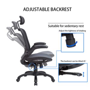 HCB Office Chair Desk Chair High Back Mesh Chair Ergonomic Computer Chairs with Adjustable Headrest Flip Up Arms Backrest Lumbar Support 360 Degree Rolling Swivel for Adults Men and Women (Black)