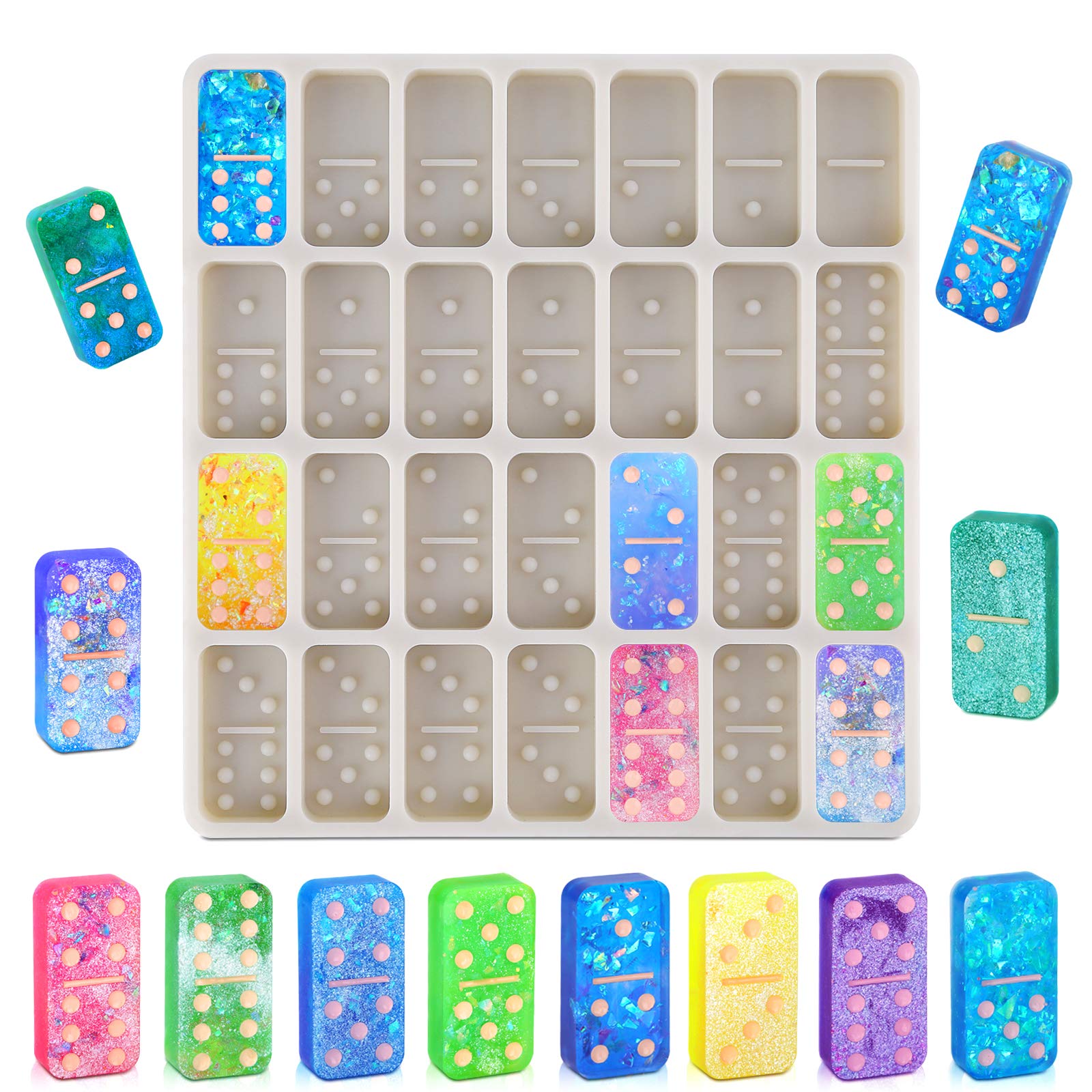 Professional Domino Molds for Resin Casting, Jumbo Silicone Dominoes Mold 28 Cavities, Baking Molds – Flexible and Non-Stick Design – Ideal for Chocolate Bar Mold, Soap, Jelly, Cake Ornaments