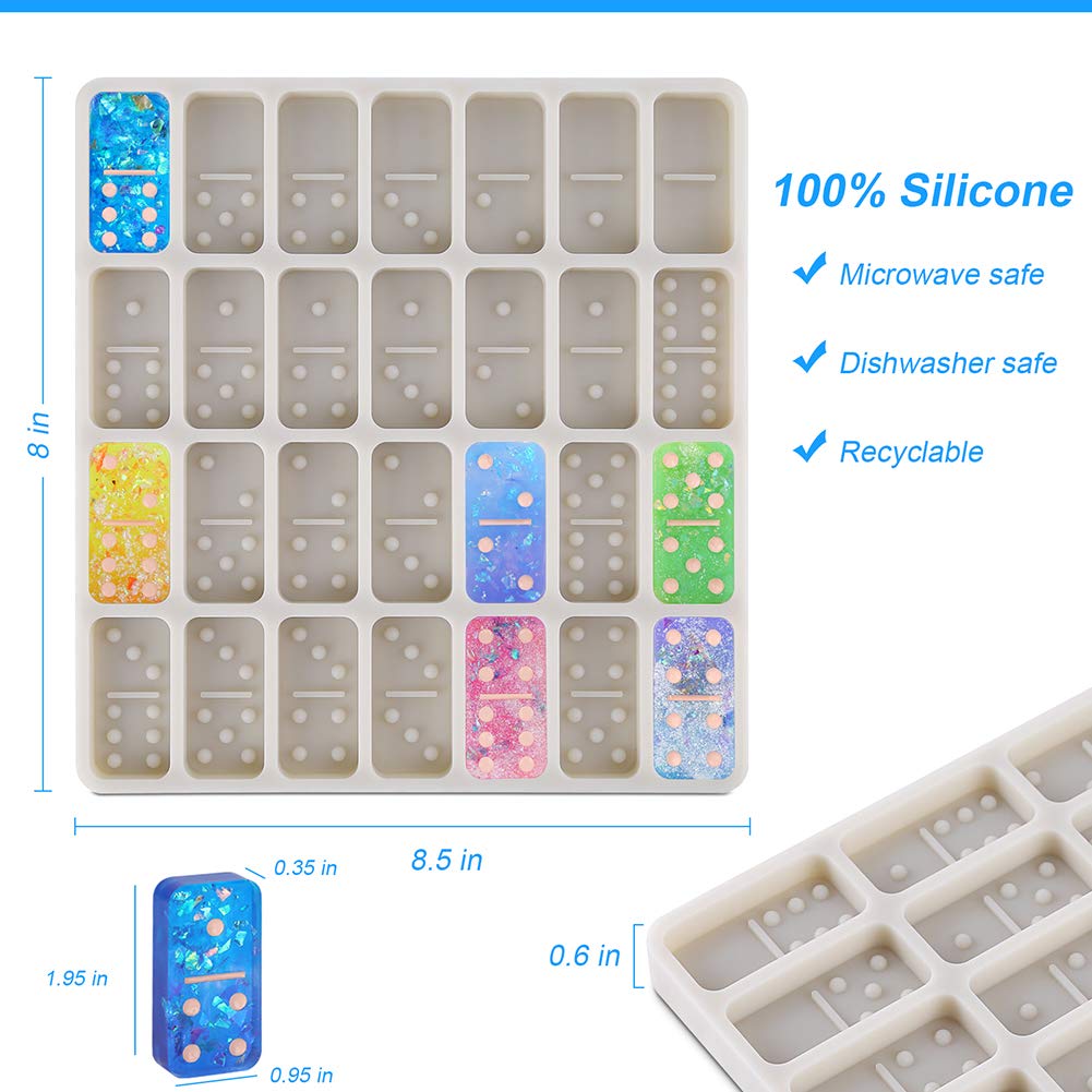 Professional Domino Molds for Resin Casting, Jumbo Silicone Dominoes Mold 28 Cavities, Baking Molds – Flexible and Non-Stick Design – Ideal for Chocolate Bar Mold, Soap, Jelly, Cake Ornaments