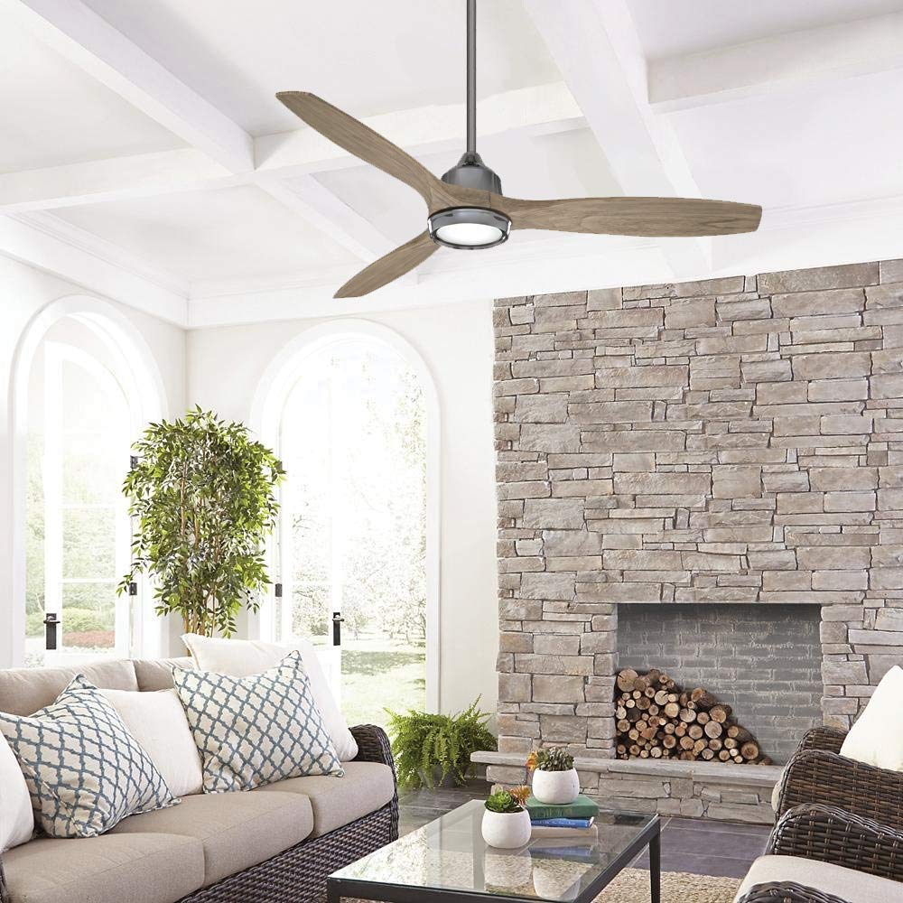 Minka-Aire F749L-GM/SG Skyhawk 60" 3 Blade Ceiling Fan in Gun Metal Finish with Seashore Gray Blades and LED Light