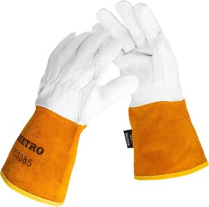 beetro working gloves 1 pair, tig welding cowhide split leather, heat/fire resistant bbq/warehouse/heavy duty/animal handling glove, extremely soft and flexible