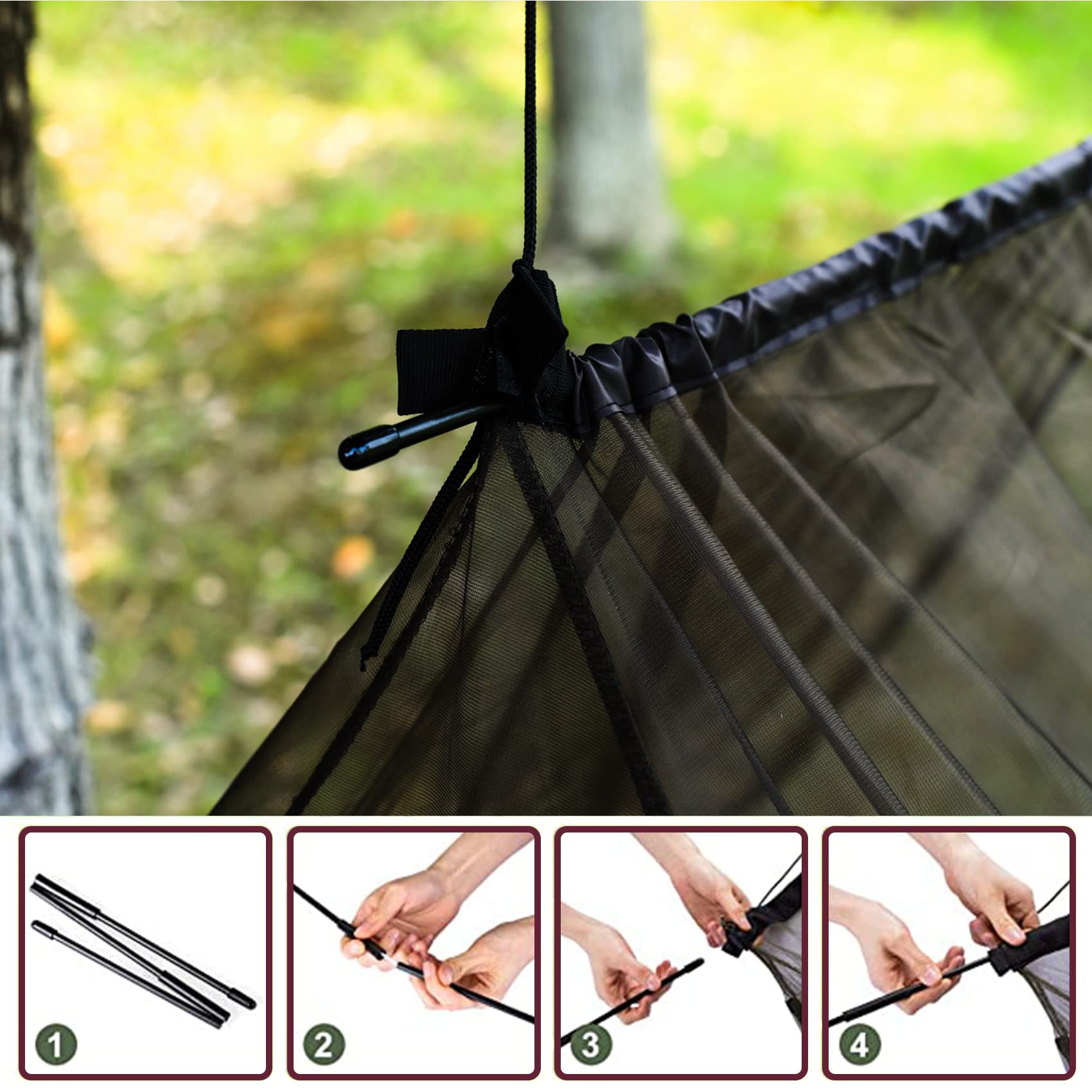 No-See-Um Camping Mosquito Net Bed Compact and Ultra-Light for Travel，Finest Holes Mesh 2000 Noseeum Netting for Camping and Hiking, Without Sleeping Mat (Double Brown Color)