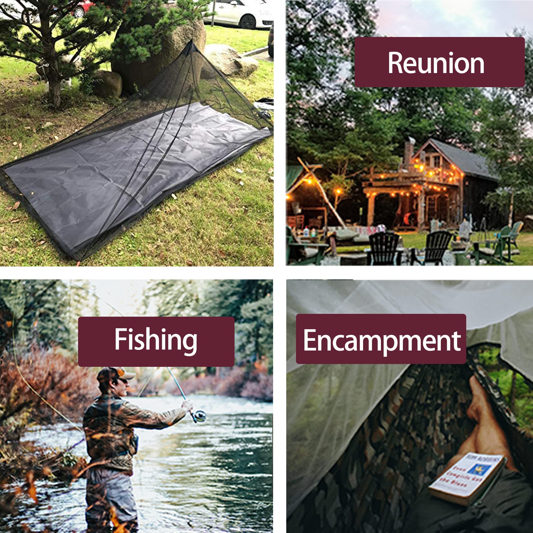 No-See-Um Camping Mosquito Net Bed Compact and Ultra-Light for Travel，Finest Holes Mesh 2000 Noseeum Netting for Camping and Hiking, Without Sleeping Mat (Double Brown Color)