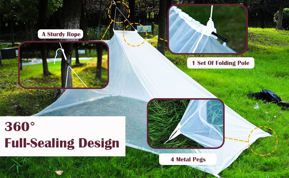 No-See-Um Camping Mosquito Net Bed Compact and Ultra-Light for Travel，Finest Holes Mesh 2000 Noseeum Netting for Camping and Hiking, Without Sleeping Mat (Double Brown Color)