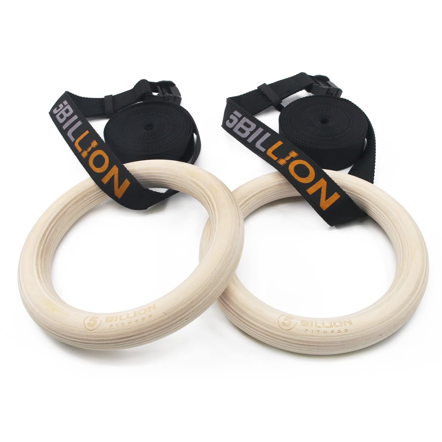 Wooden Gymnastic Rings 1.25"/32mm,5BILLION Olympic Rings with Adjustable Cam Buckle Straps 15ft,Wood Gym Rings for Home Gym Full Body Workout,1500lbs Supported