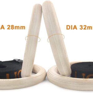 Wooden Gymnastic Rings 1.25"/32mm,5BILLION Olympic Rings with Adjustable Cam Buckle Straps 15ft,Wood Gym Rings for Home Gym Full Body Workout,1500lbs Supported