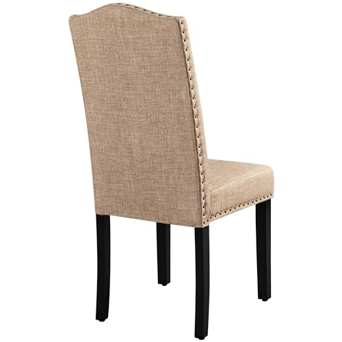 Yaheetech Dining Chairs Upholstered Parsons Chairs Kitchen Living Room Chairs with Rubber Wood Legs and Nailhead Trim, Fabric Side Chairs for Dining Room, Kitchen and Living Room, Set of 4, Khaki