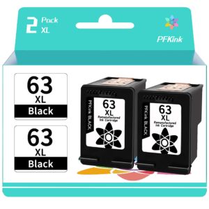 pfkink remanufactured 63 black ink cartridge replacement for hp 63 63xl work with envy 4520 4512 4516 officejet 5252 3830 3833 4655 5255 deskjet 1112 2130 3630 3634 printer (2 black)