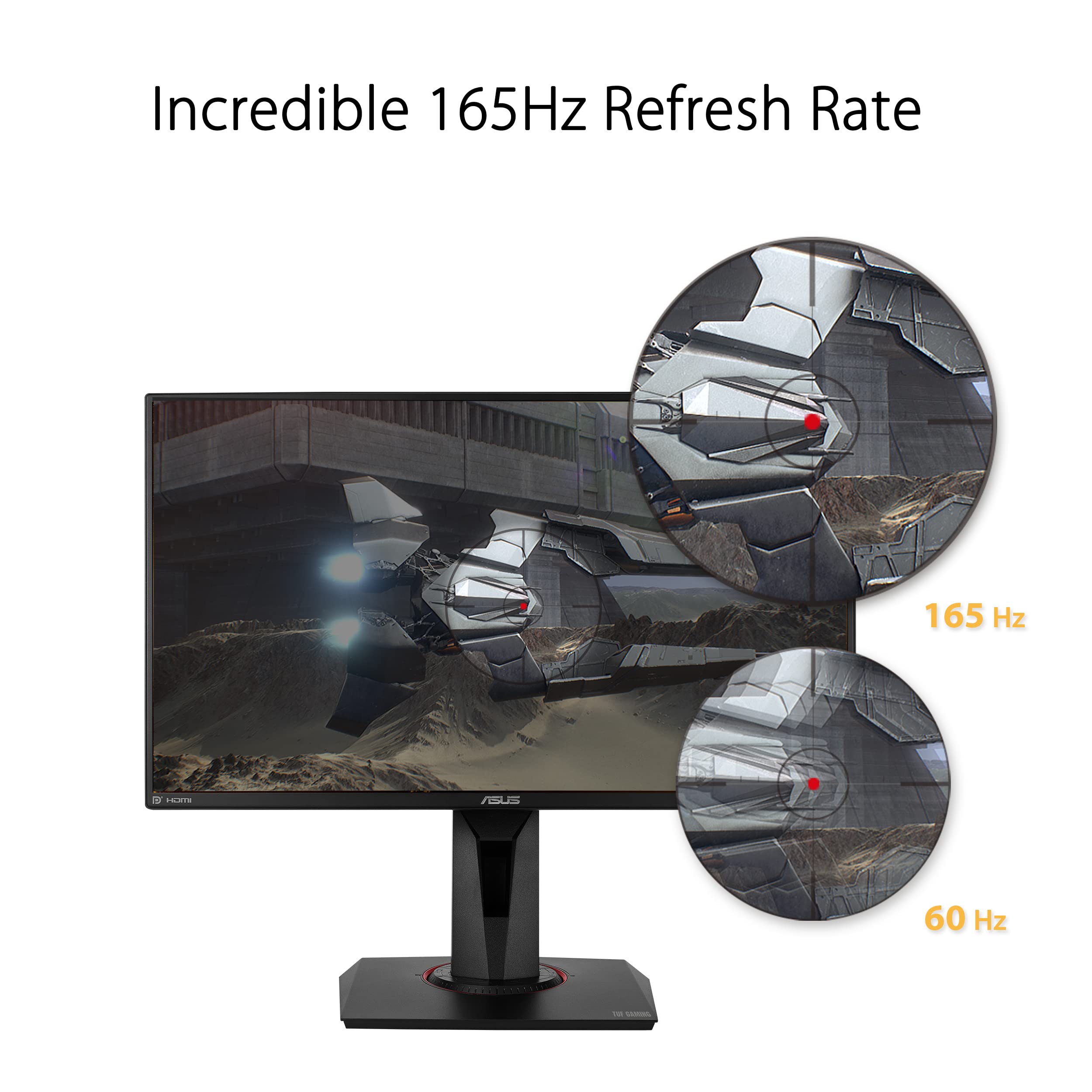 ASUS TUF Gaming VG259QR 24.5” Gaming Monitor, 1080P Full HD, 165Hz (Supports 144Hz), 1ms, Extreme Low Motion Blur, G-SYNC ready, Eye Care, DisplayPort HDMI, Shadow Boost, Height Adjustable,Black