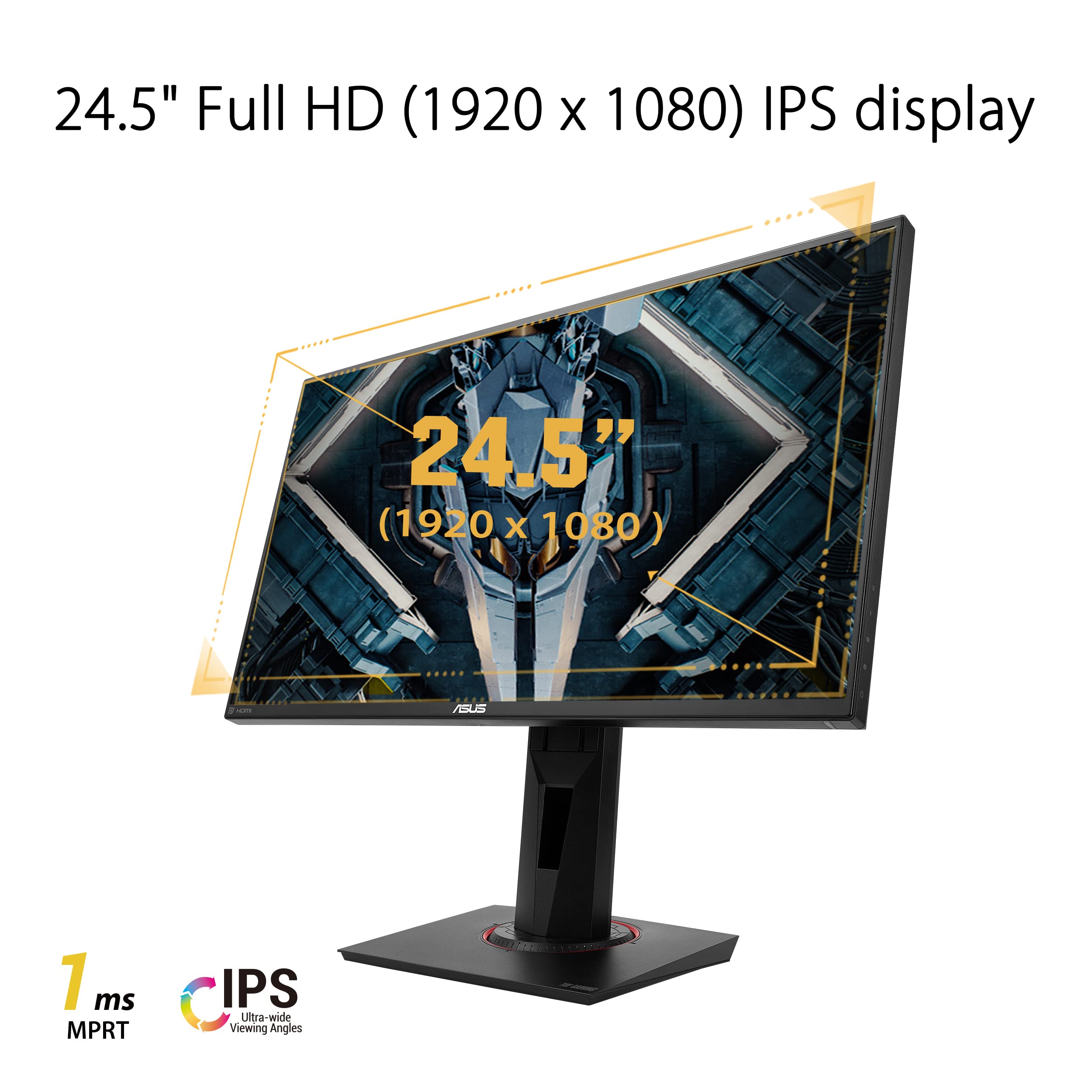 ASUS TUF Gaming VG259QR 24.5” Gaming Monitor, 1080P Full HD, 165Hz (Supports 144Hz), 1ms, Extreme Low Motion Blur, G-SYNC ready, Eye Care, DisplayPort HDMI, Shadow Boost, Height Adjustable,Black