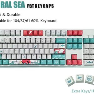 Custom Keycaps and Gaming Mouse Pad Set, Upgrade OEM Profile Dye Sublimation Keycap Set & Large Mouse Pad, Desk Mat, Keyboard Pad(27.6''x11.8'') Kit for Windows PC Gamer (Coral Sea)