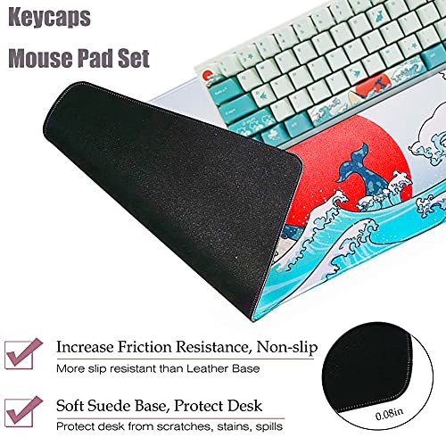 Custom Keycaps and Gaming Mouse Pad Set, Upgrade OEM Profile Dye Sublimation Keycap Set & Large Mouse Pad, Desk Mat, Keyboard Pad(27.6''x11.8'') Kit for Windows PC Gamer (Coral Sea)