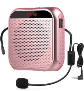 portable voice amplifier with wired microphone headset rechargeable pa system speaker personal microphone speech amplifier power amplifiers loudspeaker for teachers/metting/tour guide (rose gold)