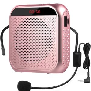 Portable Voice Amplifier with Wired Microphone Headset Rechargeable PA System Speaker Personal Microphone Speech Amplifier Power Amplifiers Loudspeaker for Teachers/Metting/Tour Guide (Rose Gold)