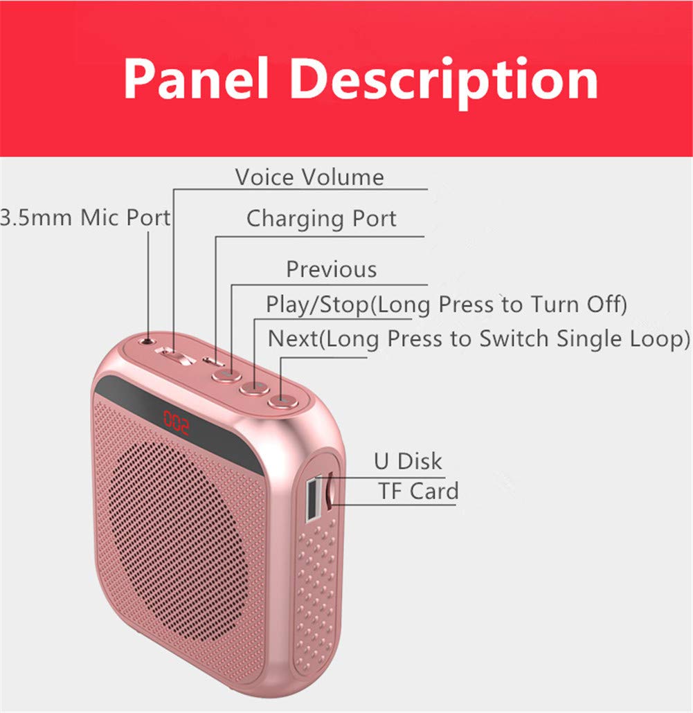 Portable Voice Amplifier with Wired Microphone Headset Rechargeable PA System Speaker Personal Microphone Speech Amplifier Power Amplifiers Loudspeaker for Teachers/Metting/Tour Guide (Rose Gold)