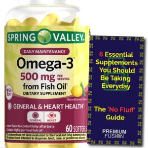 Omega-3 Fish Oil Softgels, 500 mg, DHA, EPA, 60 ct. + Vitamin Pouch and Guide to Supplements