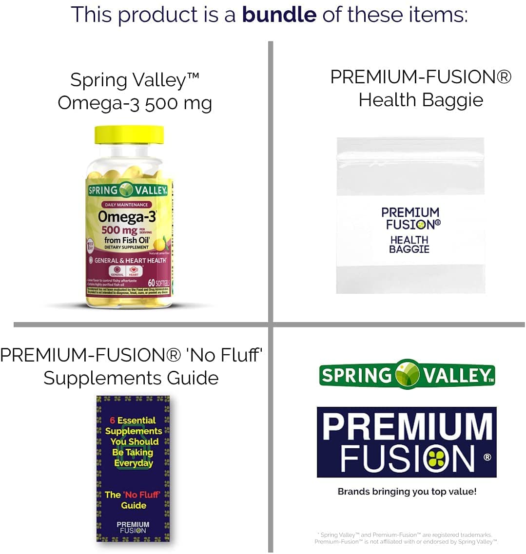 Omega-3 Fish Oil Softgels, 500 mg, DHA, EPA, 60 ct. + Vitamin Pouch and Guide to Supplements