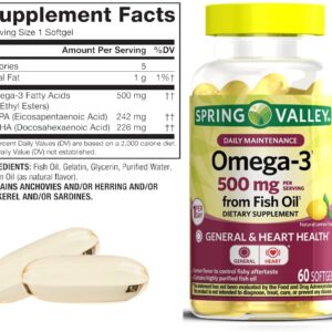 Omega-3 Fish Oil Softgels, 500 mg, DHA, EPA, 60 ct. + Vitamin Pouch and Guide to Supplements